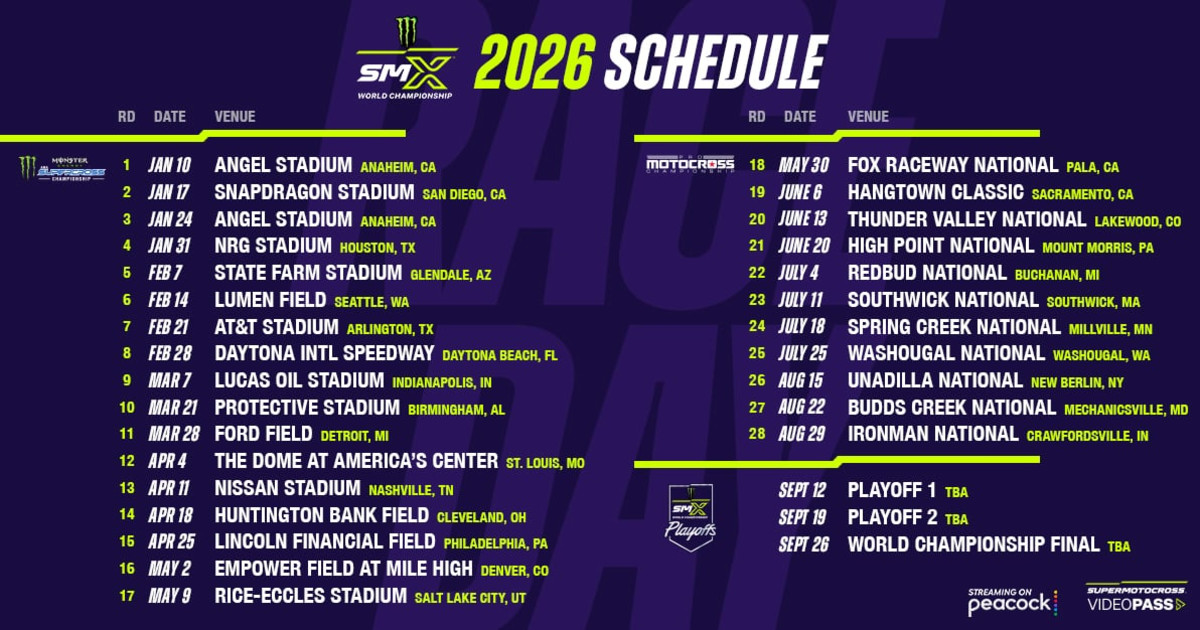 2026 SuperMotocross Regular Season Schedule Revealed - Motocross