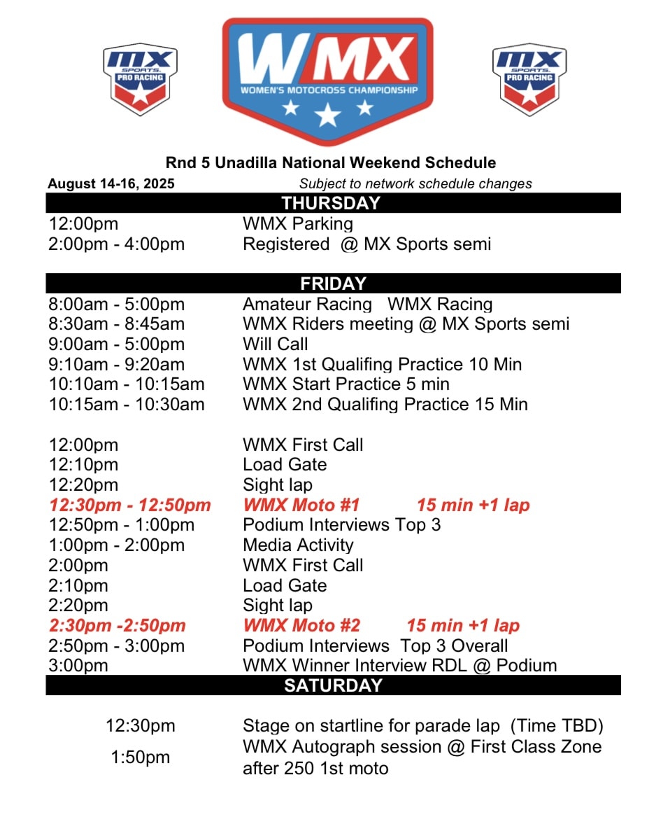 Unadilla Raceday & Broadcast Schedule! - Motocross